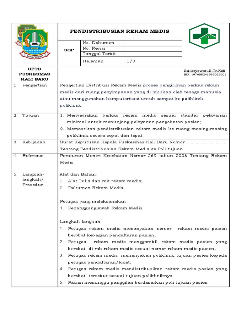 SOP Pendistribusian Rekam Medis | PDF | Sains & Matematika