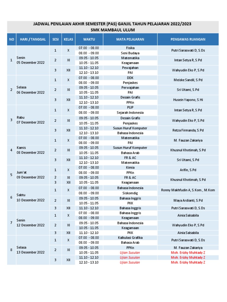 Rev - Jadwal Pas Ganjil 2022-2023 | PDF