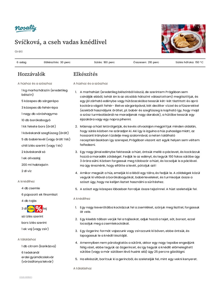 Svíčková, A Cseh Vadas Knédlivel - Nosalty | PDF
