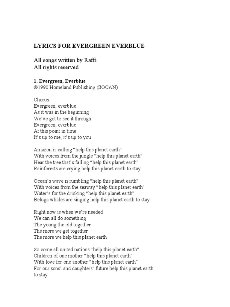 Evergreen Everblue Lyrics Overview | PDF | Sky | Earth Sciences