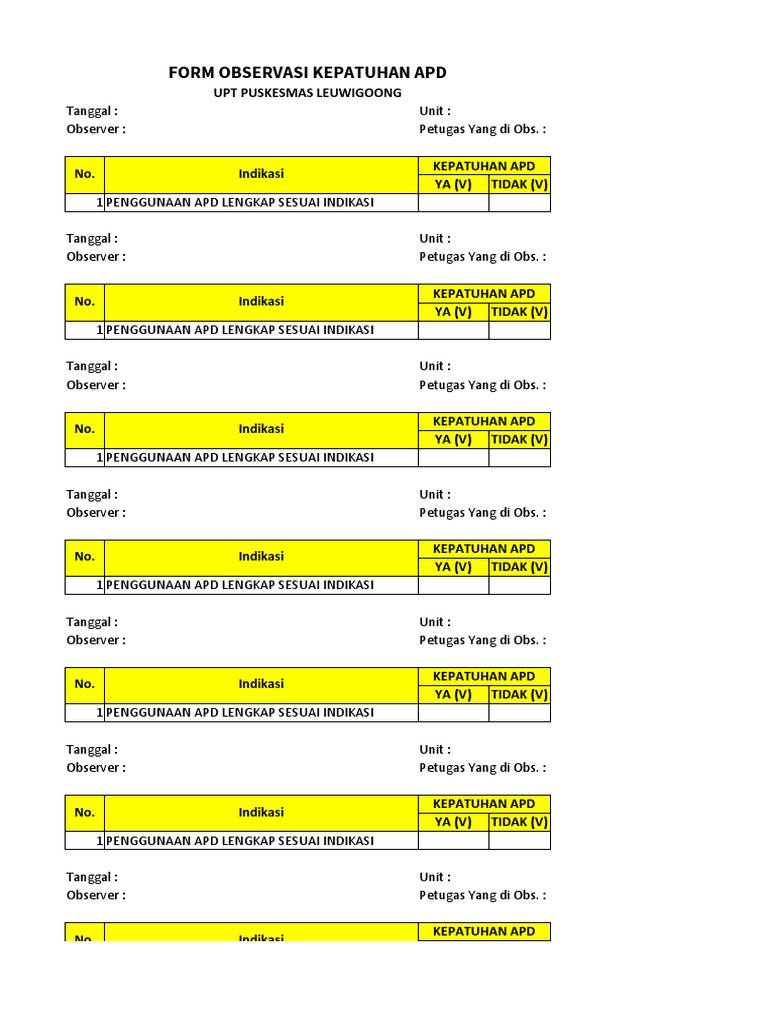 Form Observasi Apd | PDF