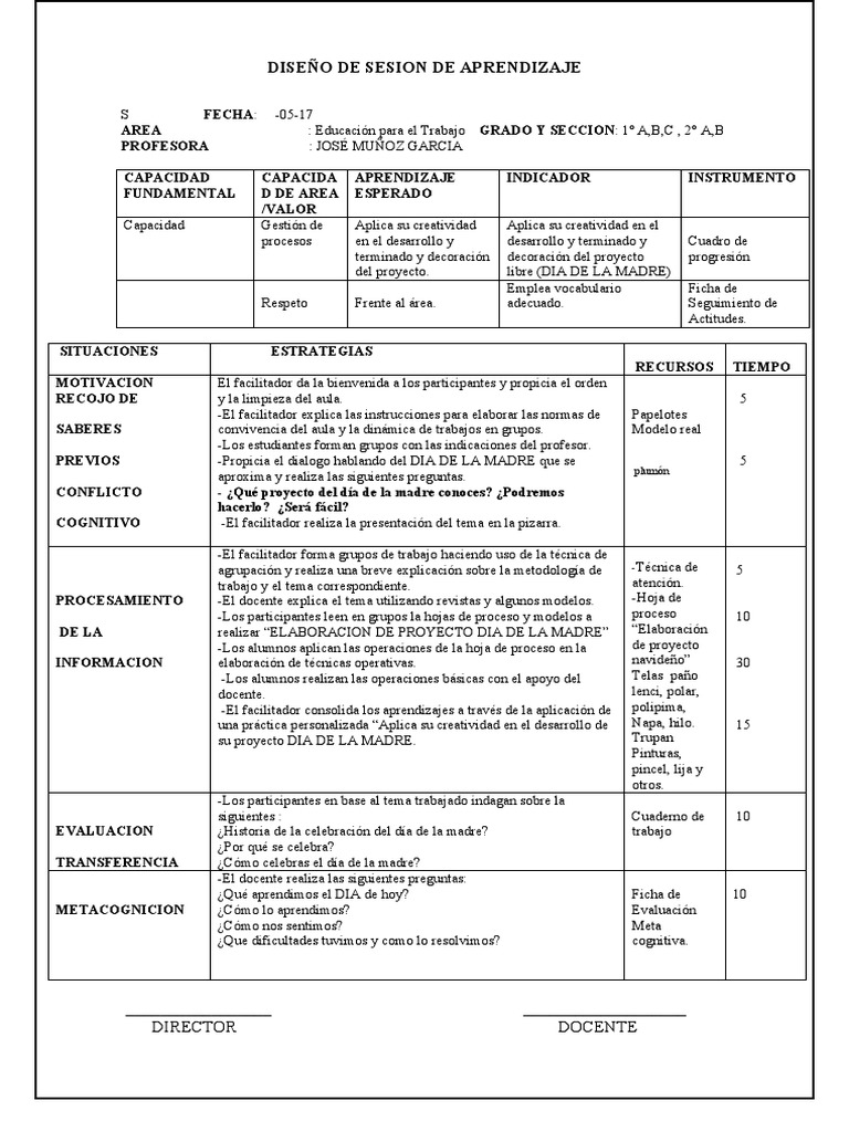 Diseño de Sesion de Aprendizaje | PDF | Maestros | Salón de clases