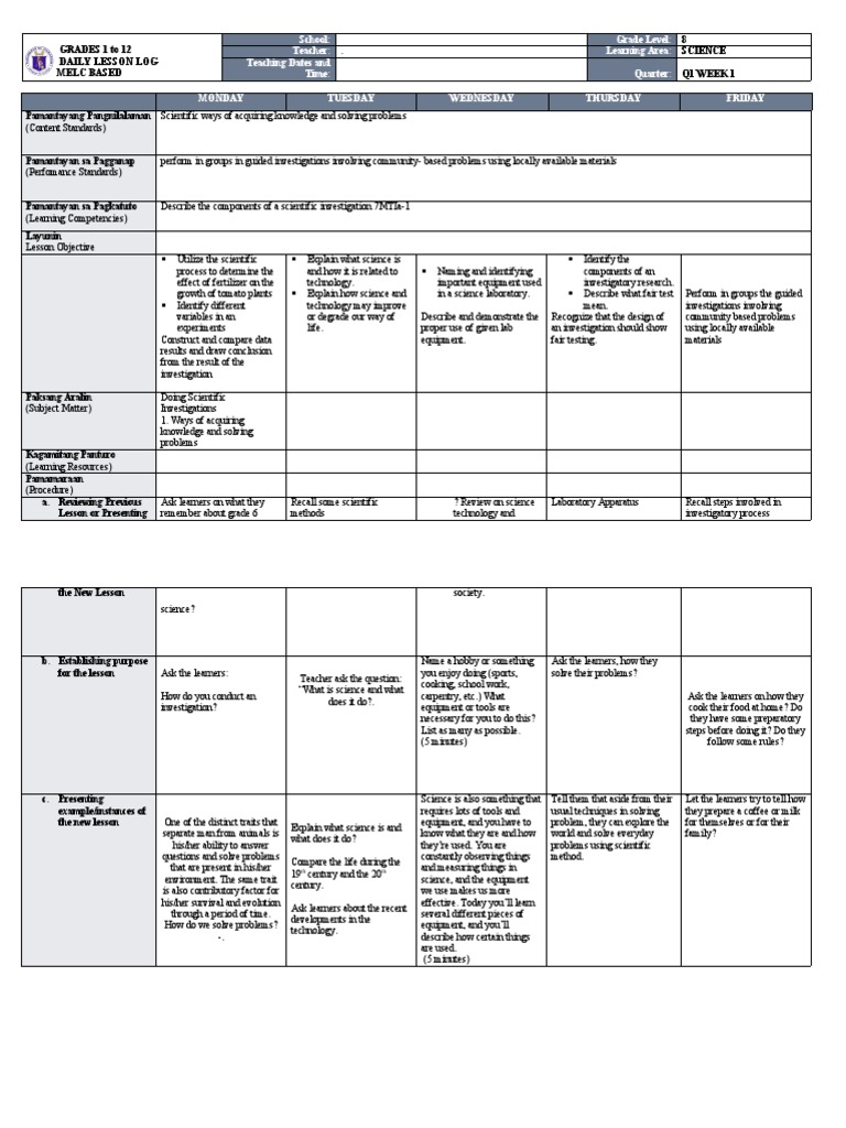 Melc DLL Sci 7 Week 1 Q1 | PDF
