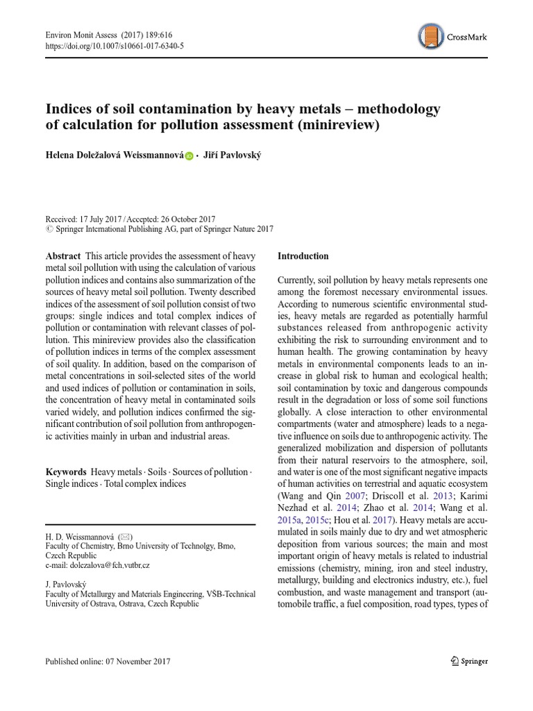 Indices of Soil Contamination by Heavy Metals - Methodology | PDF | Soil | Pollution