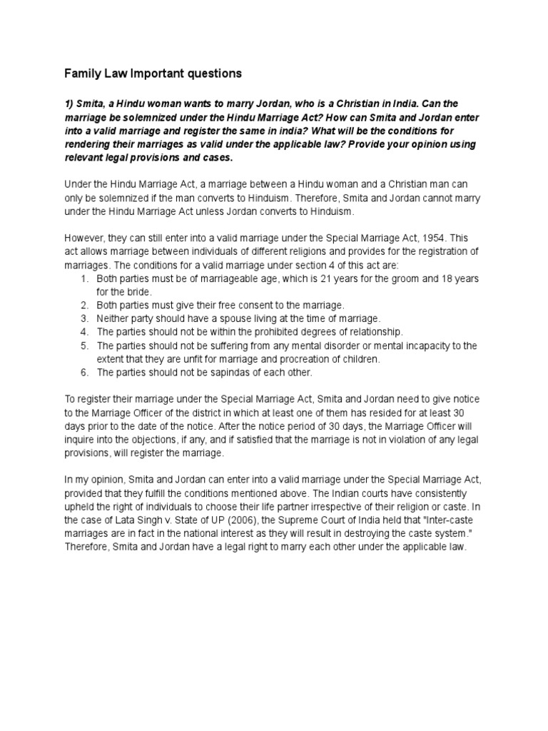Family Law Important Questions | PDF