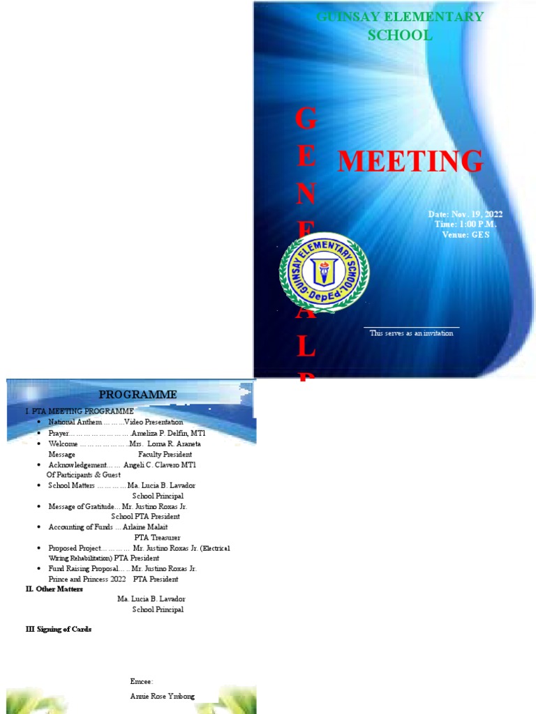 PTA Meeting Program | PDF
