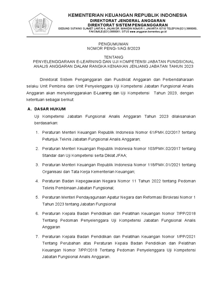 Penyelenggaraan E-Learning Dan Uji Kompetensi Jabatan Fungsional Analis Anggaran Dalam Rangka ...