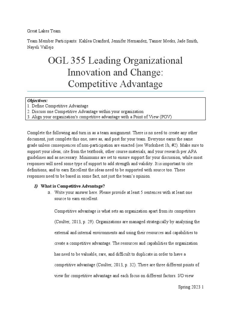 4 Comp Advantage Worksheet | PDF | Competitive Advantage | Economies