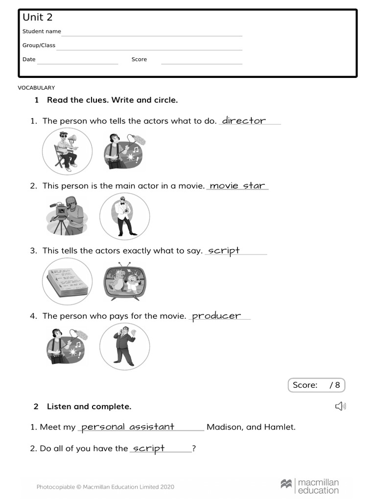 Unit 2 SK Happy Campers Test Score Key | PDF