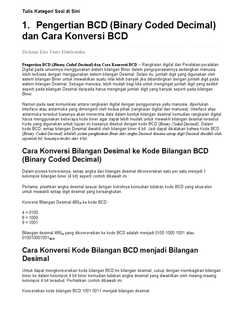 Pengertian BCD (Binary Coded Decimal) | PDF