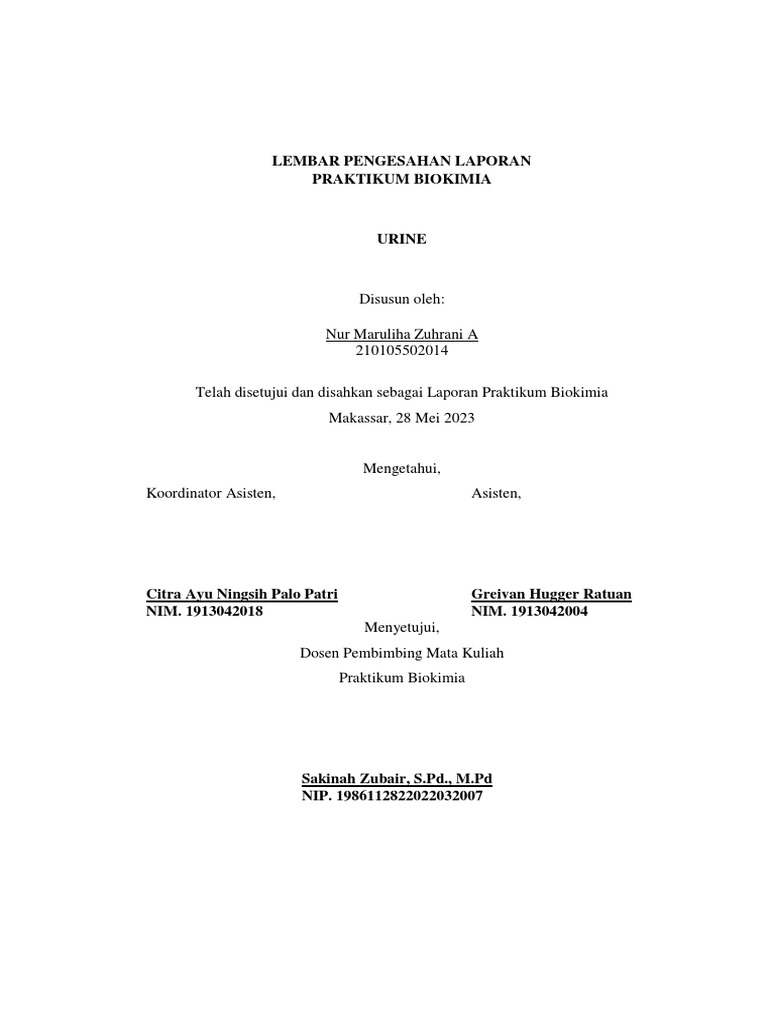 Laporan Lengkap Biokim Urine Raney | PDF
