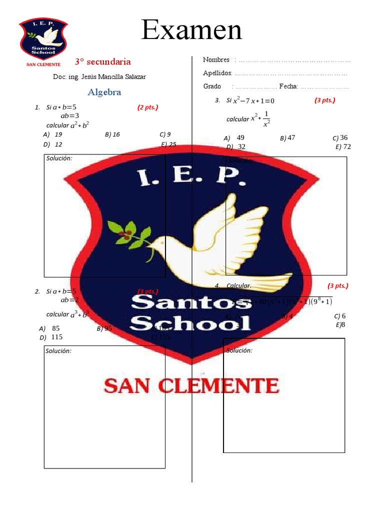 EXAMEN ALGEBRA 2 PDF Ajedrez