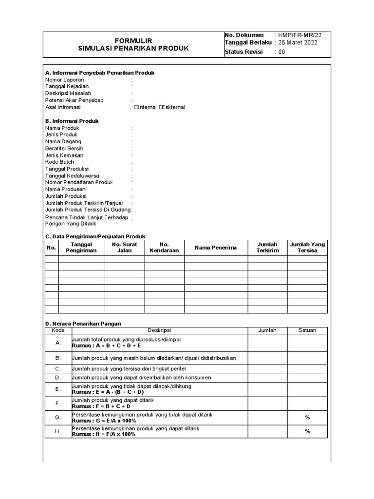 Formulir Simulasi Penarikan Produk | PDF