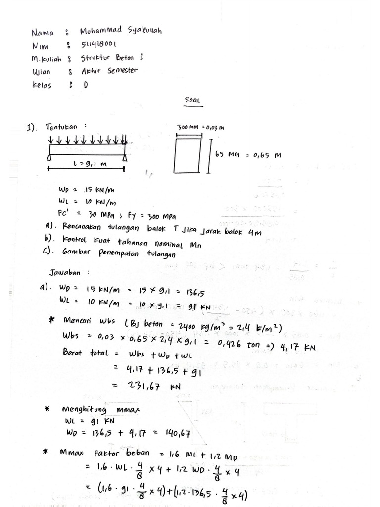 UAS Struktur Beton 1 Muhammad Syaifullah | PDF
