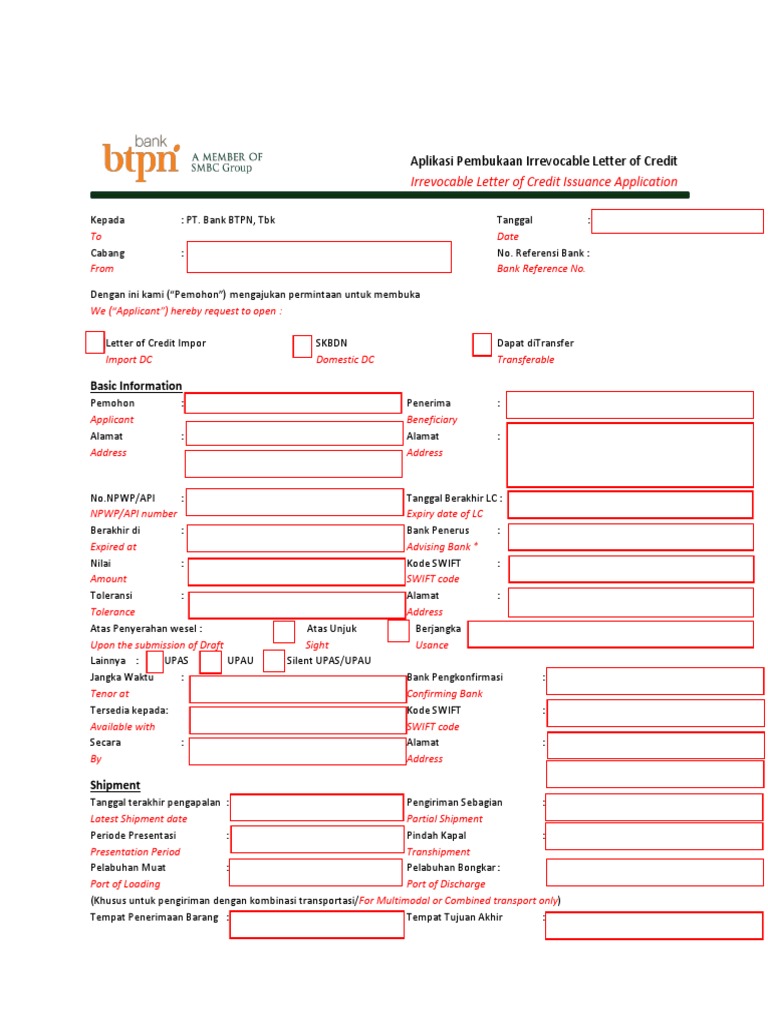 1 Aplikasi Pembukaan Irrevocable Letter of Credit 2020 | PDF