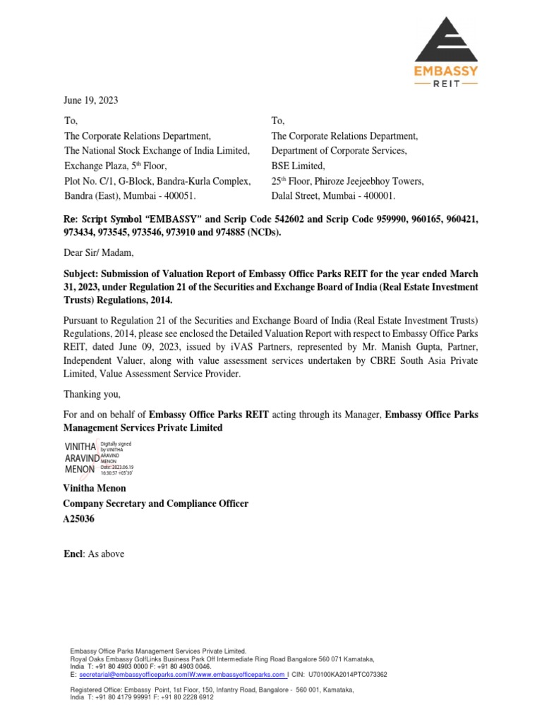 Embassy Reit | PDF | Lease | Valuation (Finance)