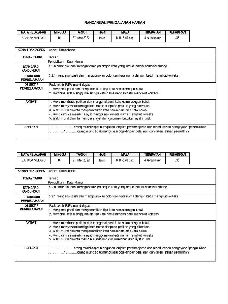 Contoh Penulisan RPH 2023 | PDF