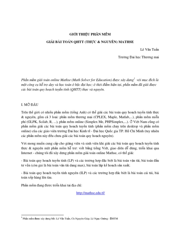 Gioi Thieu Phan Mem Giai Toan QHTT Online Mathse | PDF