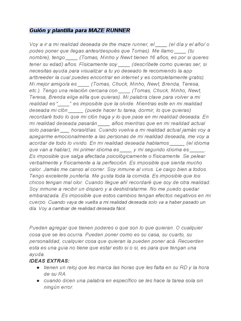 Guión para Shifting en Maze Runner | PDF | Relaciones personales, crianza y desarrollo personal