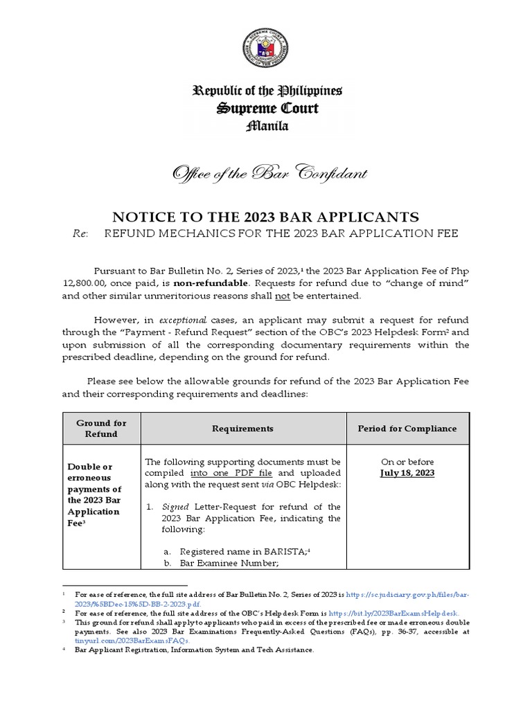2023-Bar-Notice-re-Refund-Mechanics | PDF | Banks | Notary Public