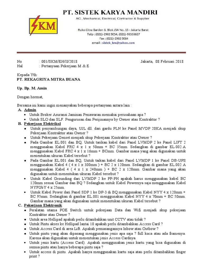 Surat Pertanyaan Eka Hospital | PDF