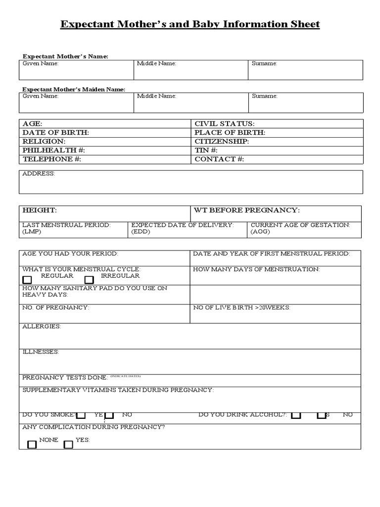 Expectant Mother and Baby Information Sheet | PDF