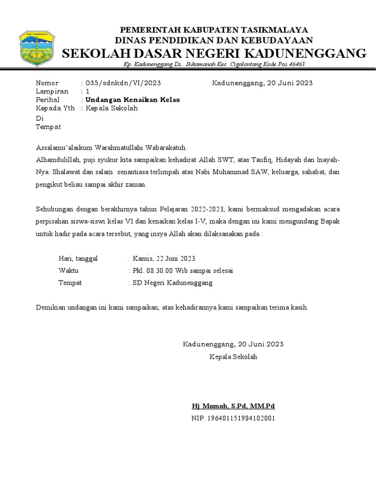 Surat Undangan Kenaikan Kelas | PDF Surat Undangan Kenaikan Kelas | PDF