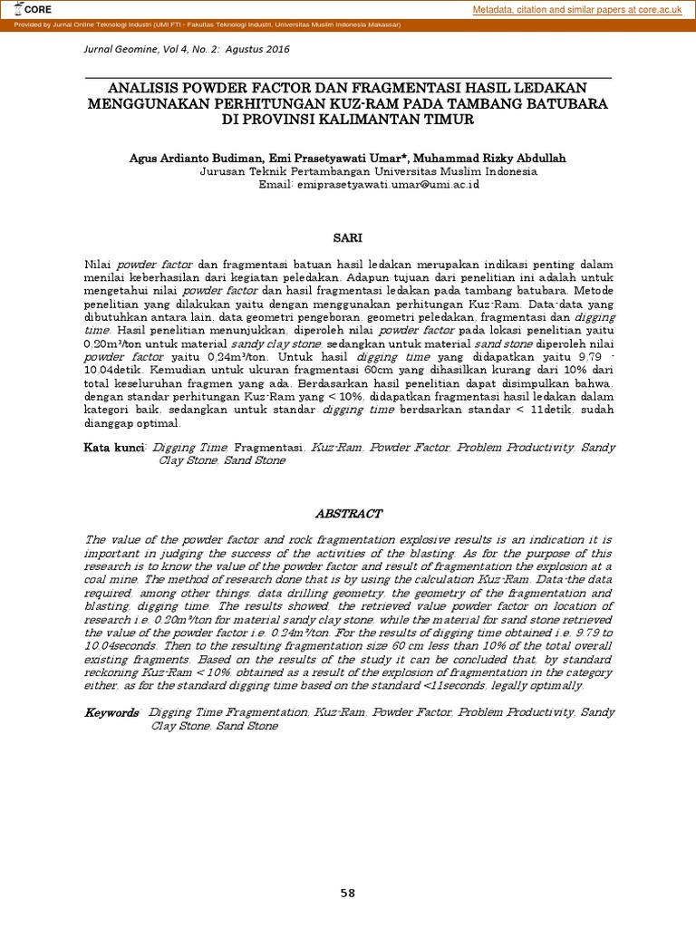 5 - Analisis Powder Factor Dan Fragmentasi Hasil Ledakan Menggunakan ...