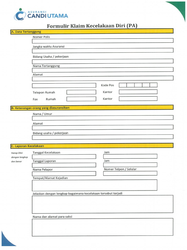 Formulir Klaim Asuransi Candi Utama | PDF