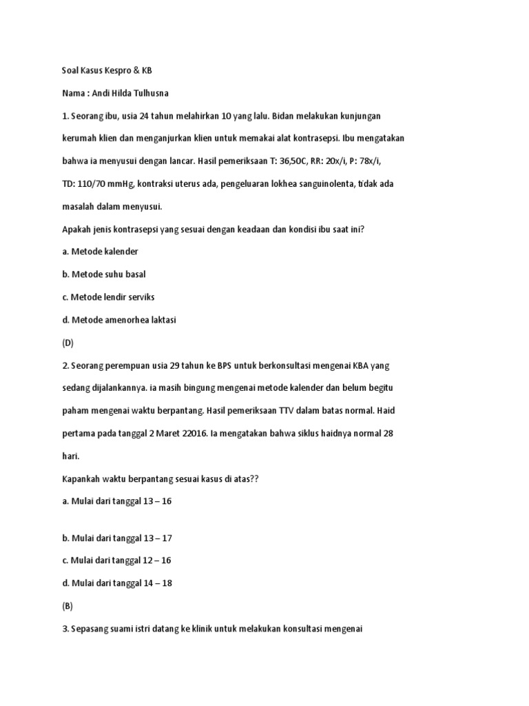 Soal Kasus Kespro KB | PDF