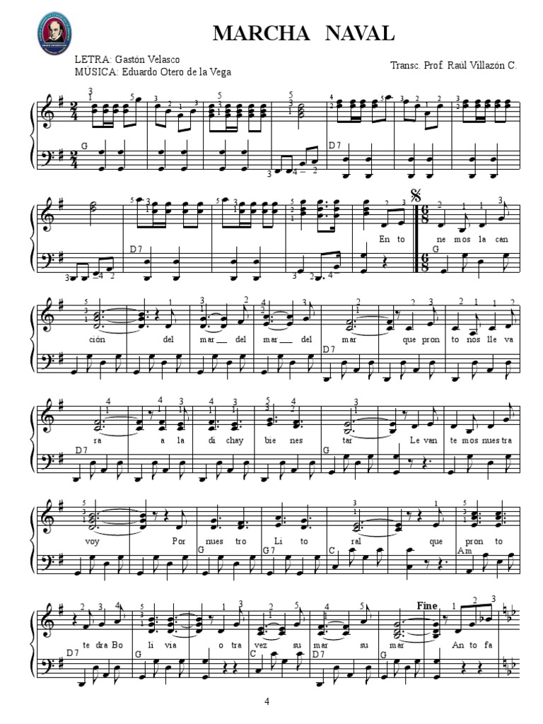 Marcha Naval: LETRA: Gastón Velasco MÚSICA: Eduardo Otero de La Vega ...