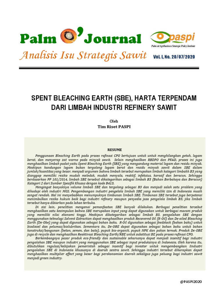 Spent Bleaching Earth Sbe Harta Terpendam Dari Limbah Industri Refinery ...