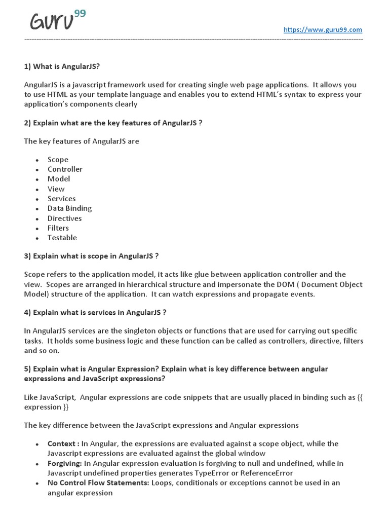 AngularJS Key Features & Concepts Guide | PDF | Angular Js | Scope ...