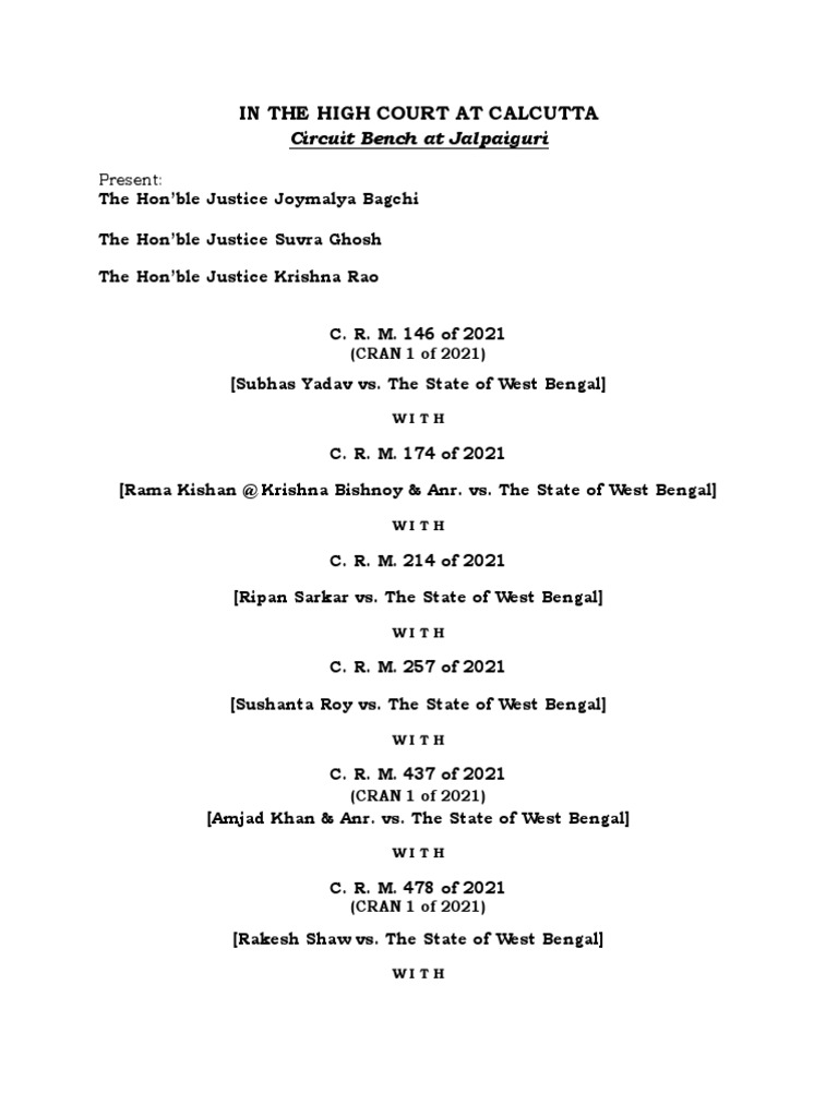 Calcutta High Court 3 Judge Bench Judgement 455156 | PDF | Bail ...