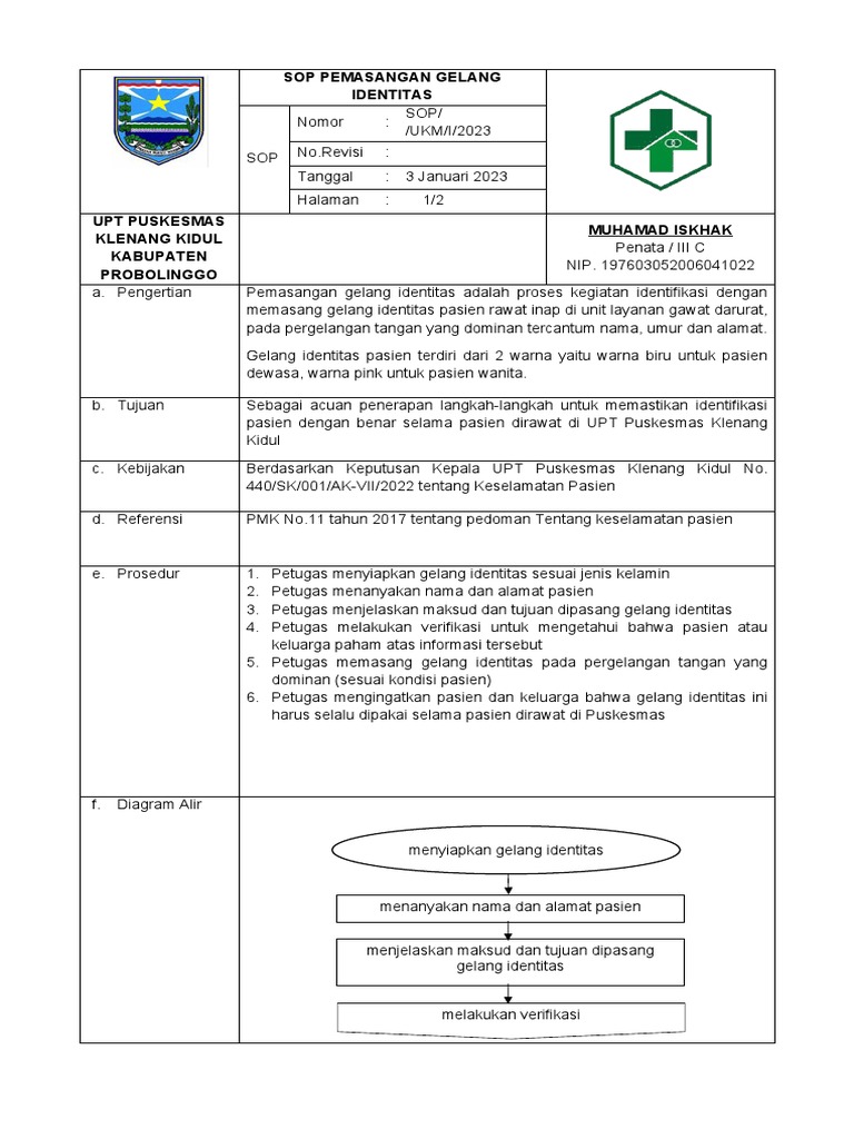 Sop Pemasangan Gelang Identitas | PDF