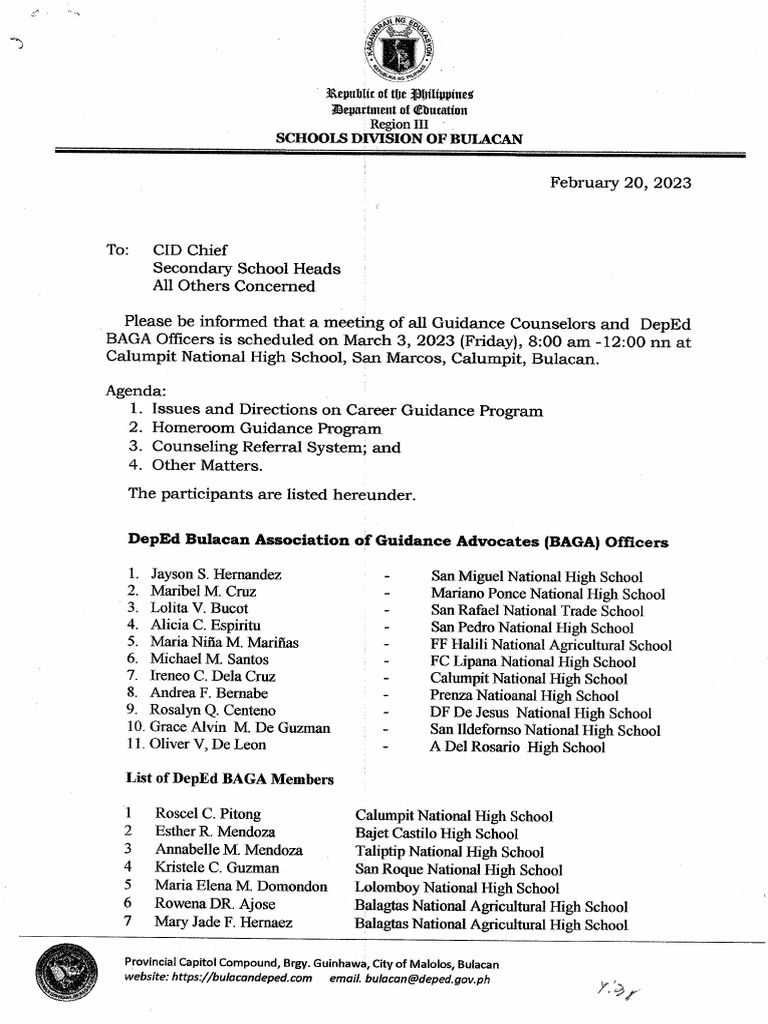 Div Letter No. 030, S. 2023 Meeting of All Guidance Counselors and ... Div Letter No. 030, S. 2023 Meeting of All Guidance Counselors and ...