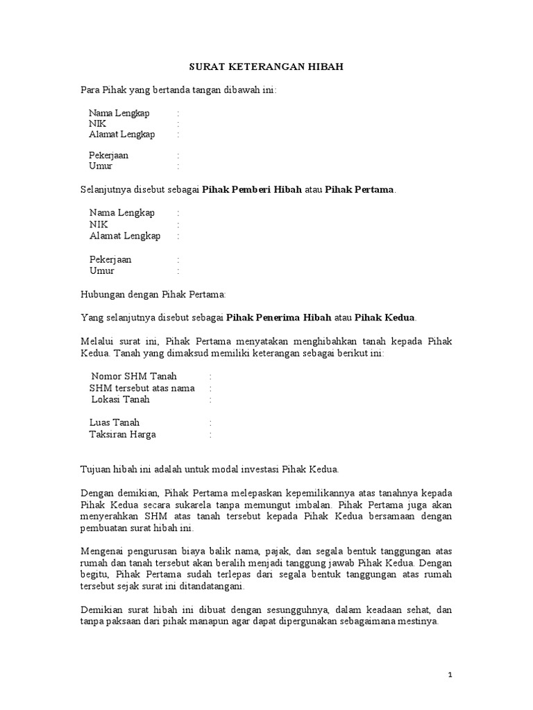 Surat Keterangan Hibah | PDF