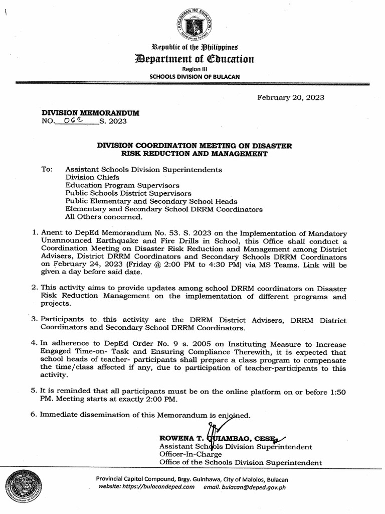 Div Memo No. 062 S. 2023 | PDF