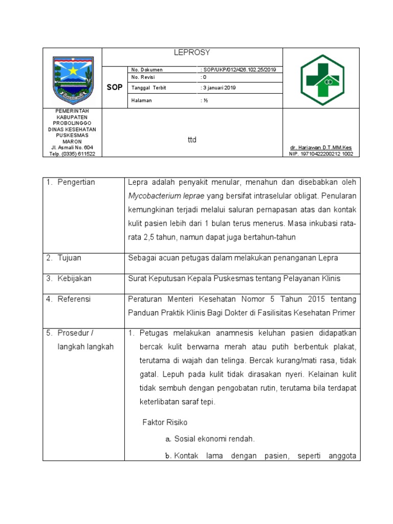 SOP Leprosy | PDF