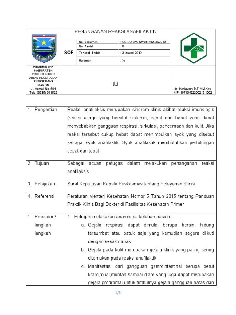 SOP Penanganan Reaksi Anafilaktik | PDF | Pengembangan Diri | Kesehatan Holistik