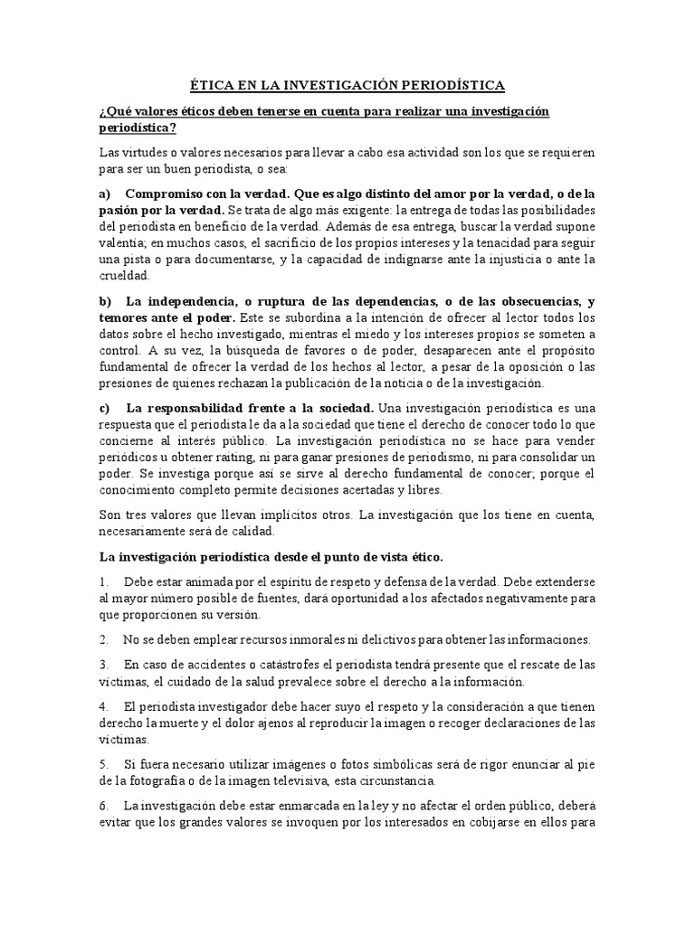 ÉTICA EN LA INVESTIGACIÓN PERIODÍSTICA | PDF | Verdad | Derechos humanos