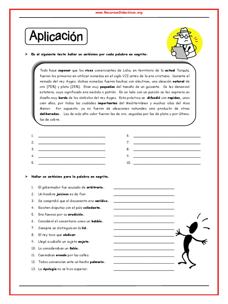 Antónimos y Ejercicios de Vocabulario | PDF