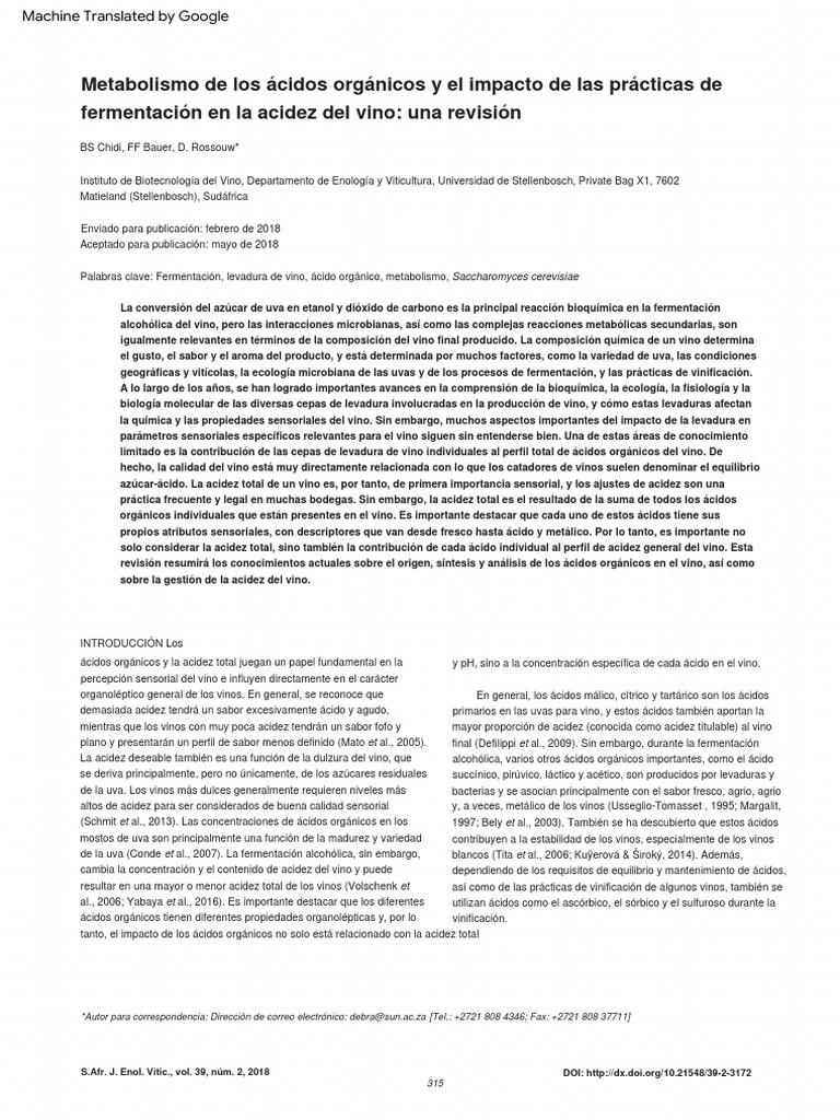 Organic Acid Metabolism and The Impact of Fermentation Practices On ...