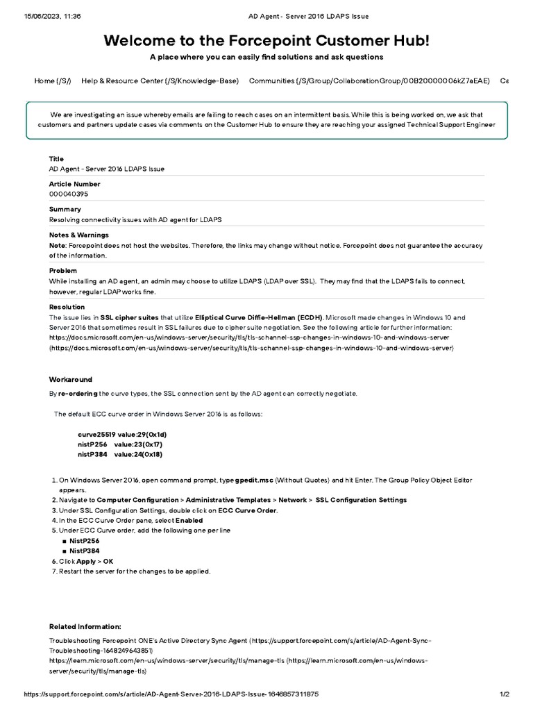 Forcepoint One - AD Agent - Server 2016 LDAPS Issue | PDF | Transport ... Forcepoint One - AD Agent - Server 2016 LDAPS Issue | PDF | Transport ...