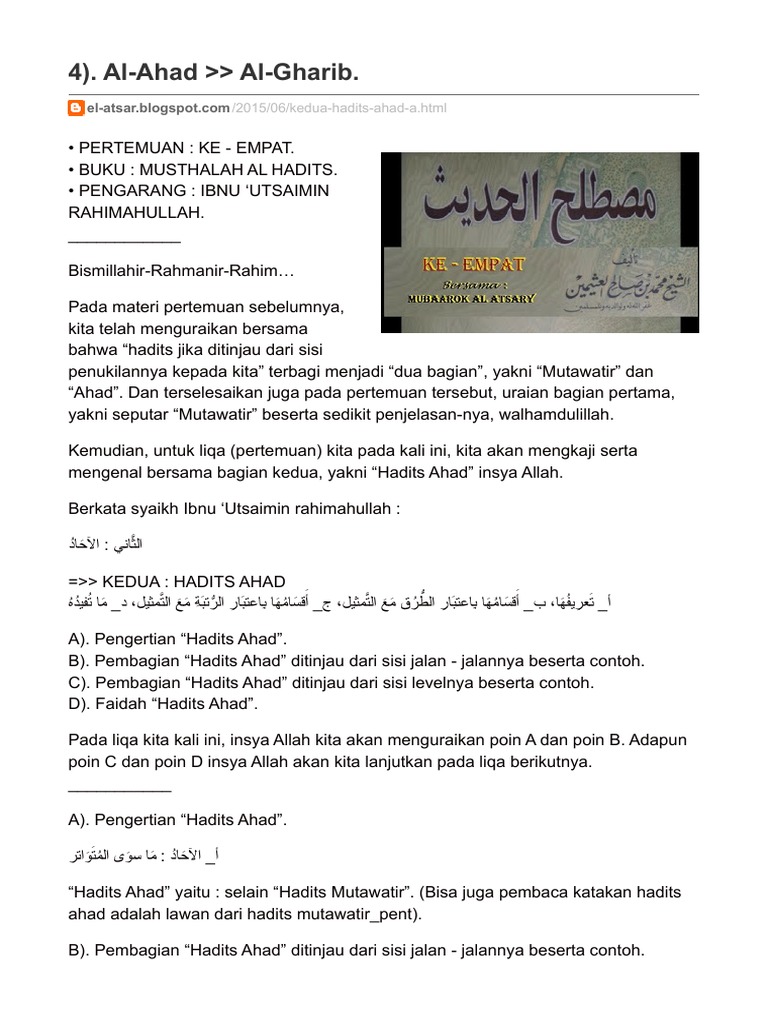 Pembagian Hadits Ahad dan Gharib | PDF | Agama & Spiritualitas