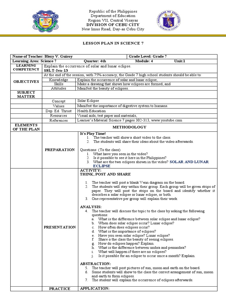 Grade 7 Science: Solar & Lunar Eclipses | PDF | Solar Eclipse | Moon