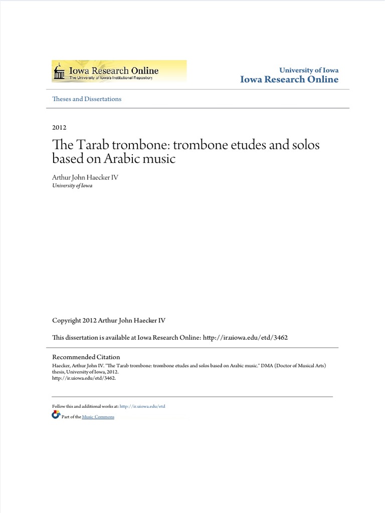 The Tarab Trombone Trombone Etudes and Solos Based On Arabic Mus | PDF ...
