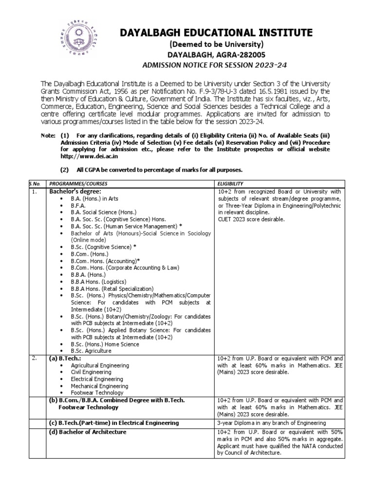Final Admission Notification For Website - 2023-24 24.03.23 | PDF ...