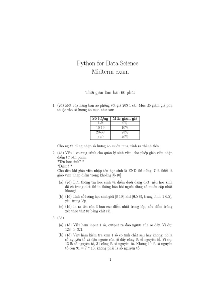 Python For Data Science Midterm Exam: TH I Gian Làm Bài: 60 Phút | PDF