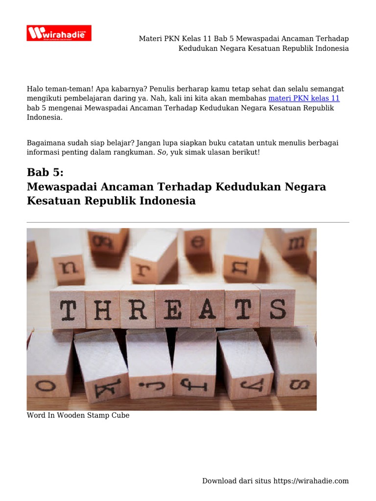 Materi Pkn Kelas 11 Bab 5 Mewaspadai Ancaman Terhadap Kedudukan Negara